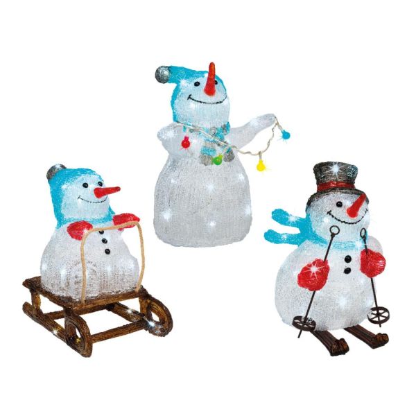 Lumineo LED snowmen skiing and sledding acrylic 21.5x29.5x32cm ...